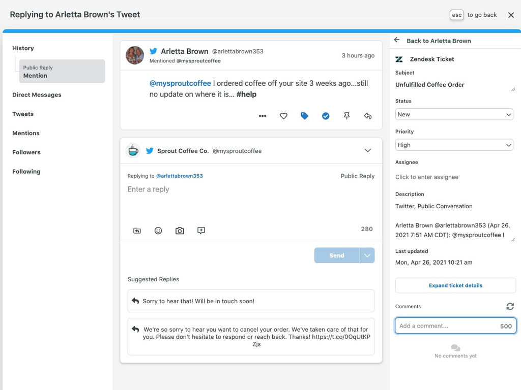 Sprout Social App Integration with Zendesk Support